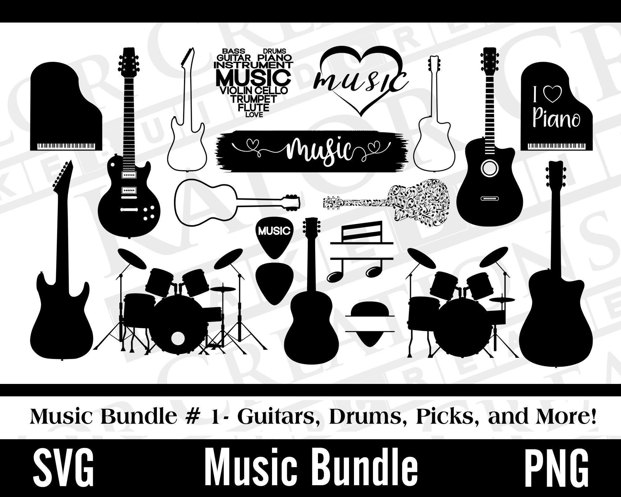 Music Bundle SVG Drums Svg Electric Guitar Svg Acoustic - Etsy