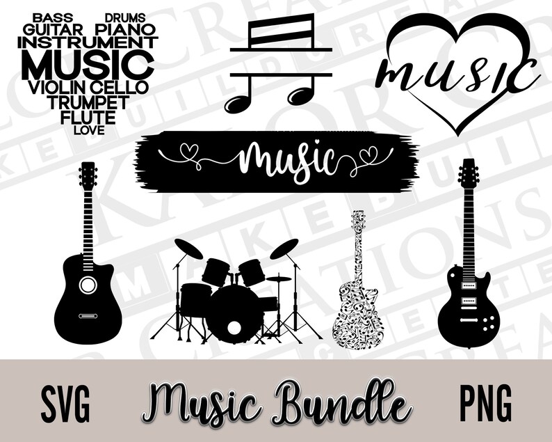 Music SVG Bundle Guitar Svg Drums Svg Acoustic Guitar Svg | Etsy