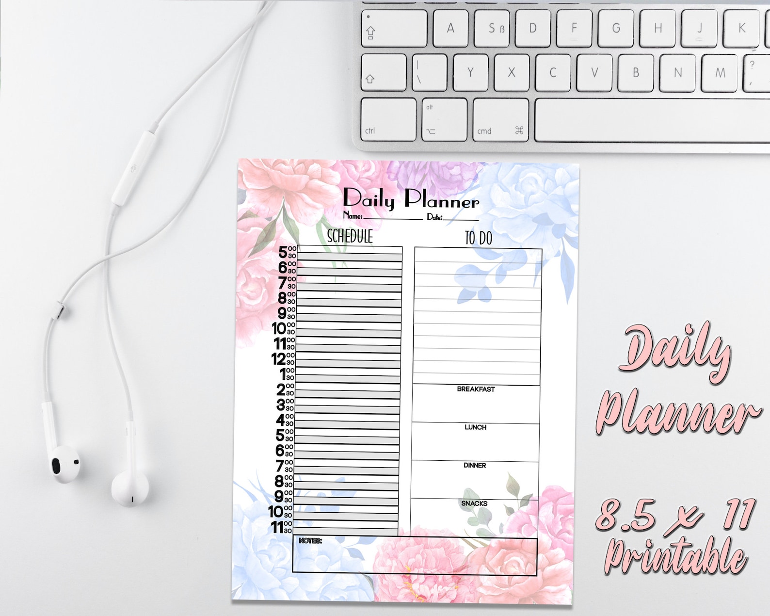 Printable Daily Planner - Watercolor Floral Printable Planner - Pdf ...