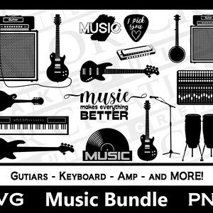Music Bundle #3 SVG, Guitar Svg, Amp, Svg, Keyboard Svg, and Png - Etsy