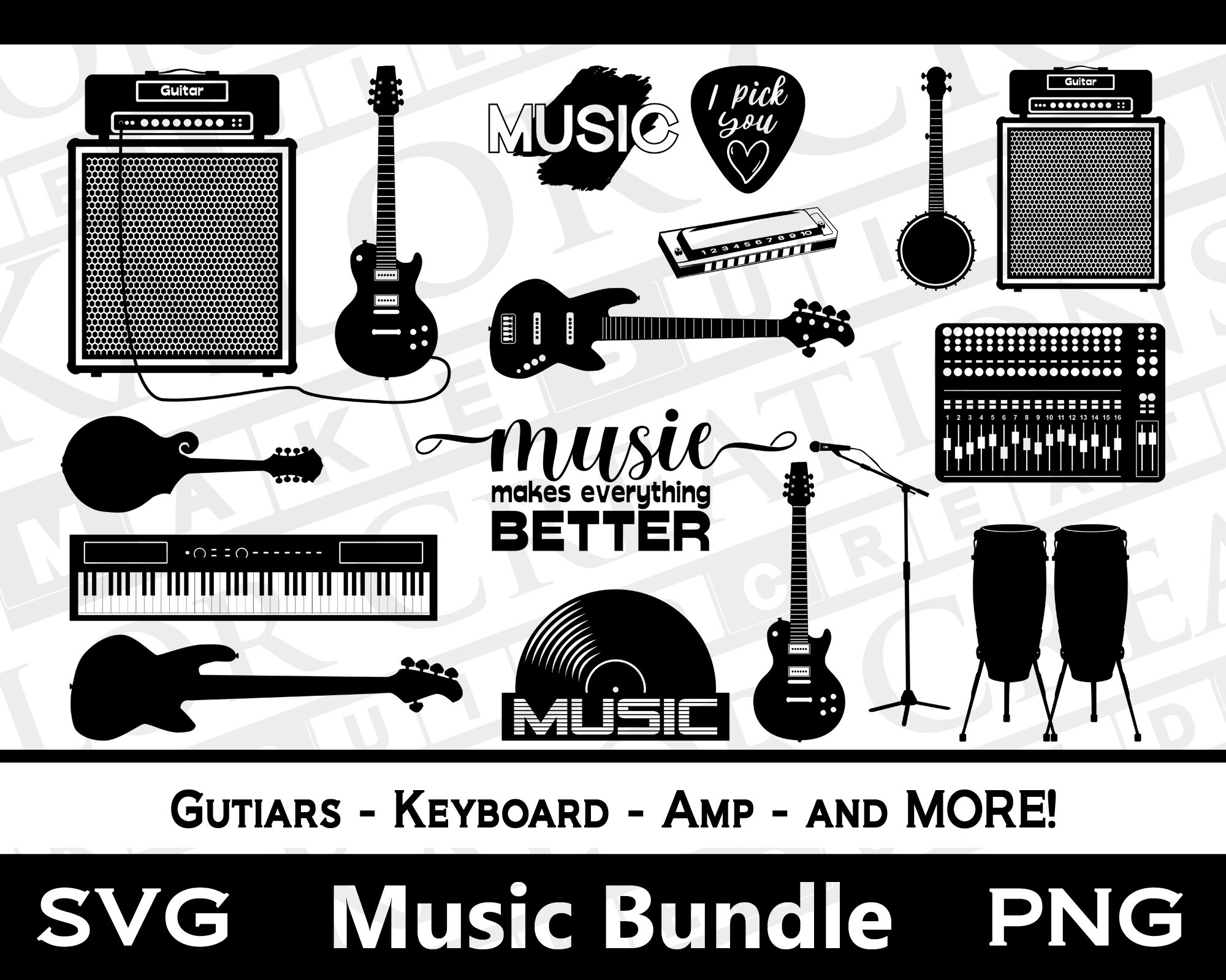 Music Bundle #3 SVG, Guitar Svg, Amp, Svg, Keyboard Svg, and Png - Etsy