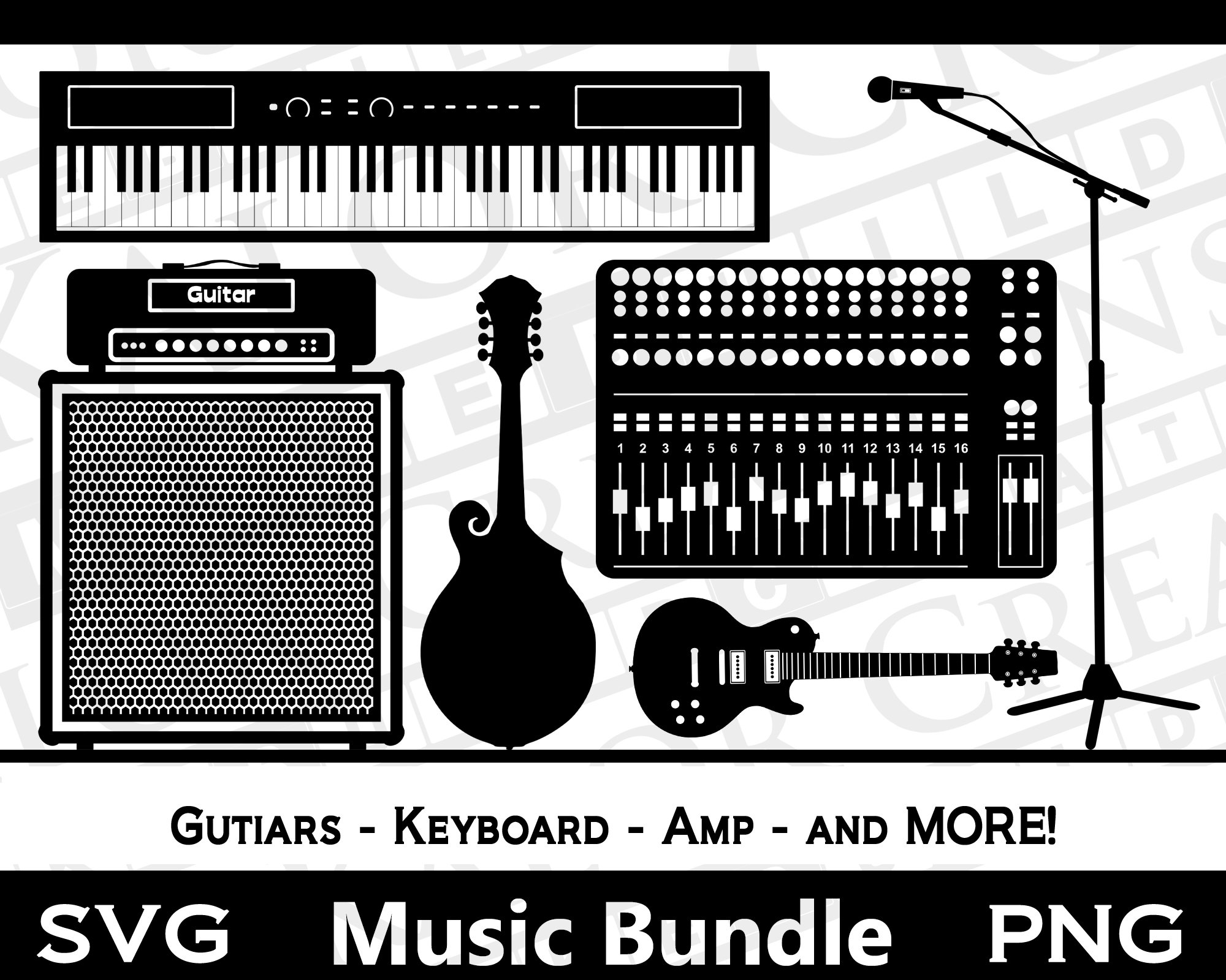 Music Bundle #3 SVG, Guitar Svg, Amp, Svg, Keyboard Svg, and Png - Etsy