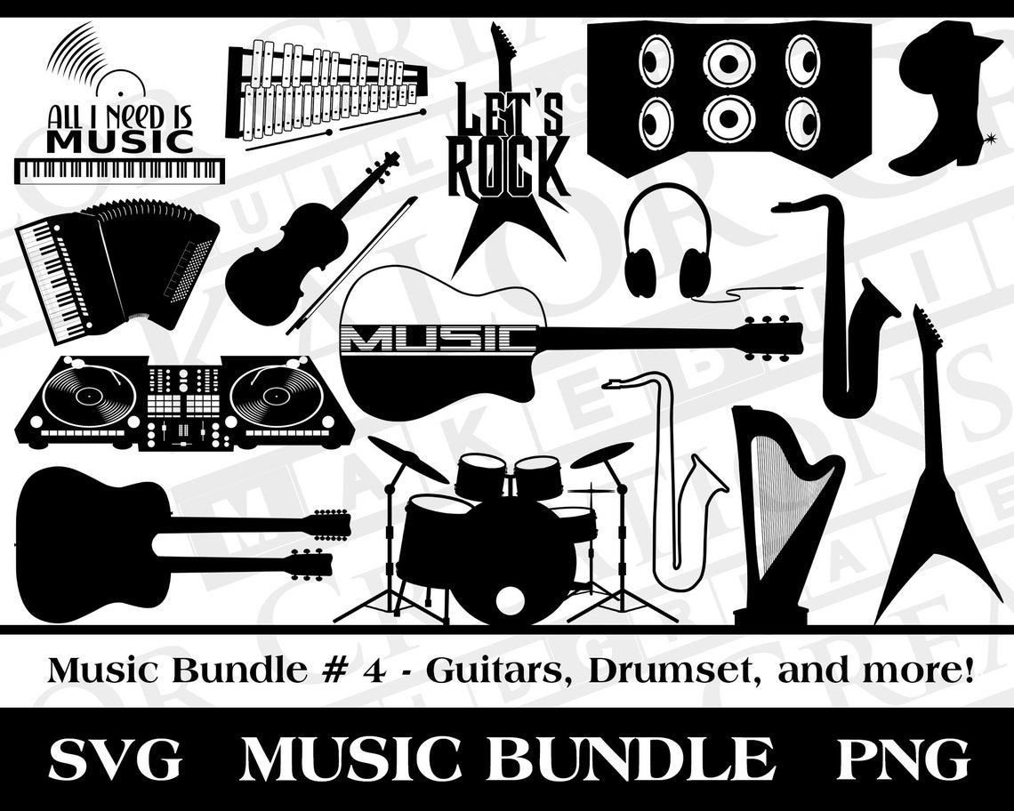 Music Bundle SVG Drums Svg Electric Guitar Svg Acoustic - Etsy