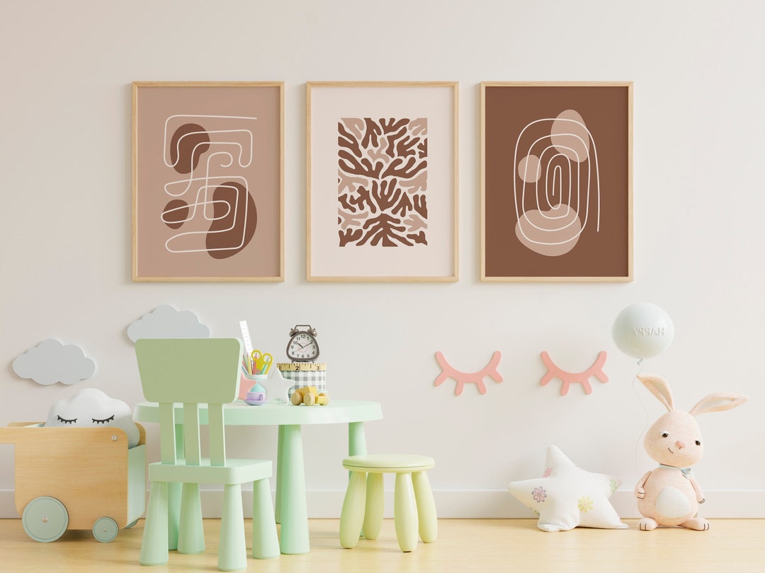 Abstract Brown Geometric Shapes Set of 3 Poster, Modern Wall Art ...