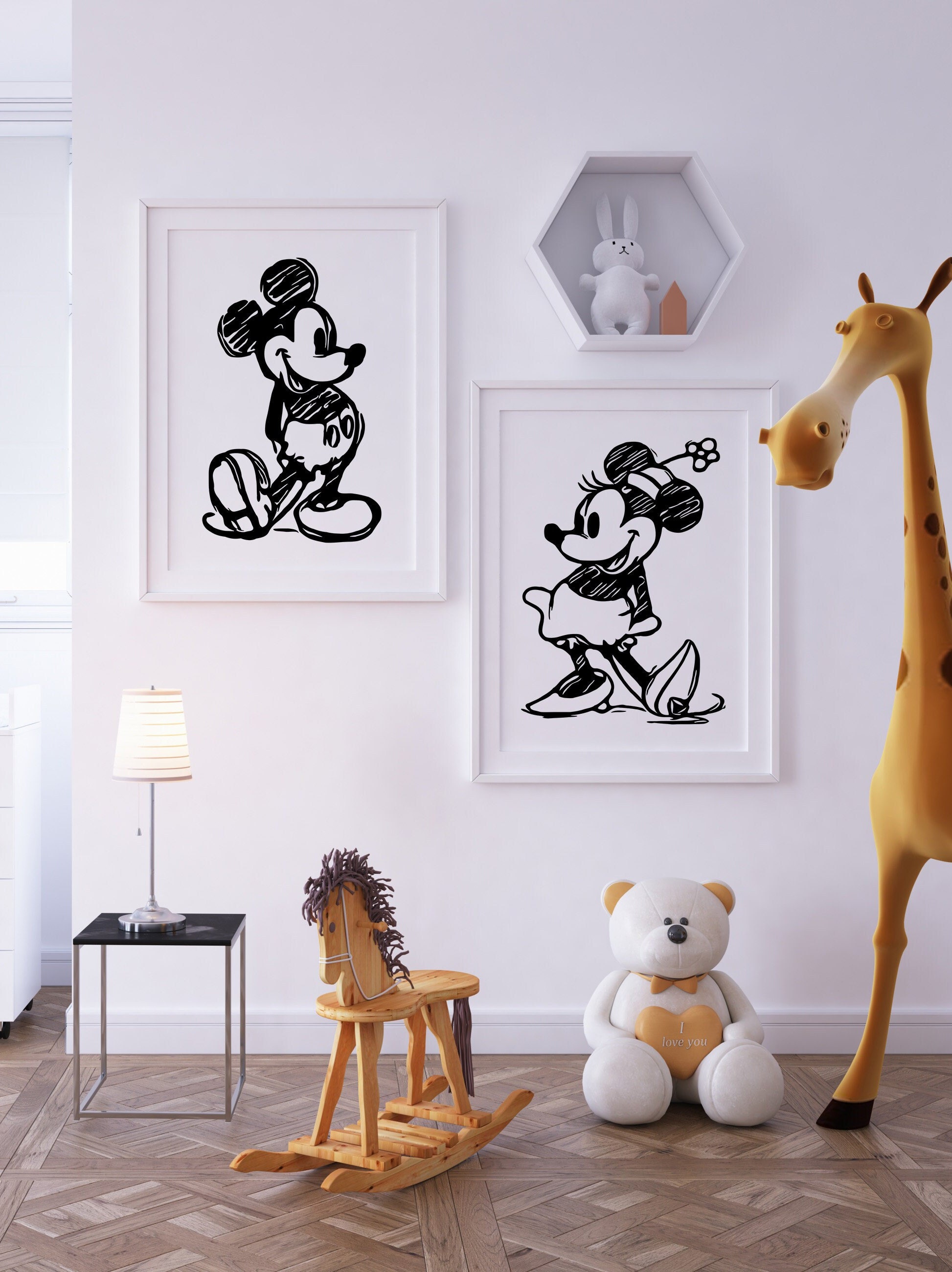 Mickey Mouse Set of 2 Poster, Mickey Mouse Print, Kids Room Wall Art ...