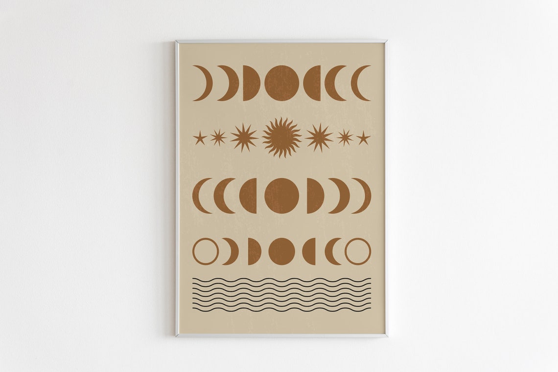 Minimalist Boho Moon Phases Print Bohemian Lunar Eclipse - Etsy