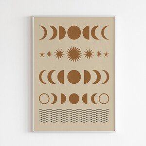 Minimalist Boho Moon Phases Print, Bohemian Lunar Eclipse Digital ...