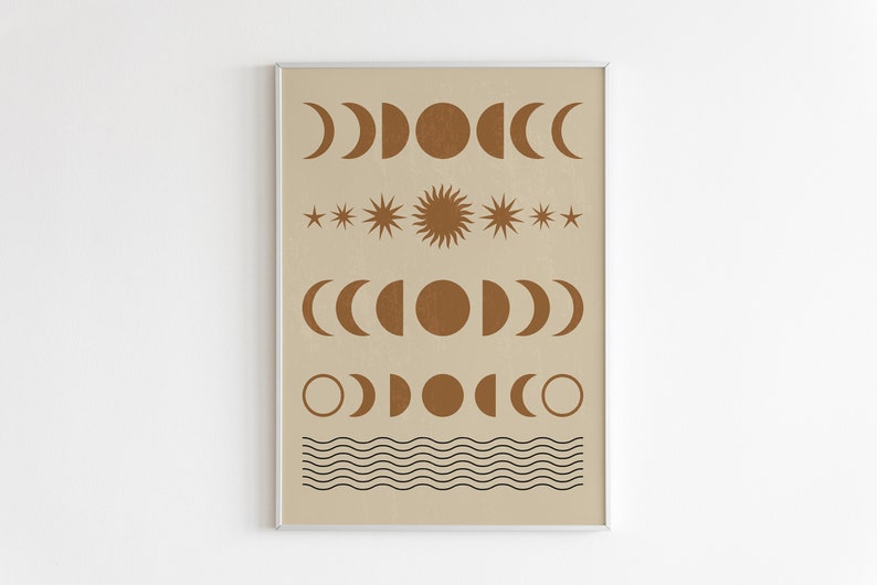Minimalist Boho Moon Phases Print Bohemian Lunar Eclipse - Etsy