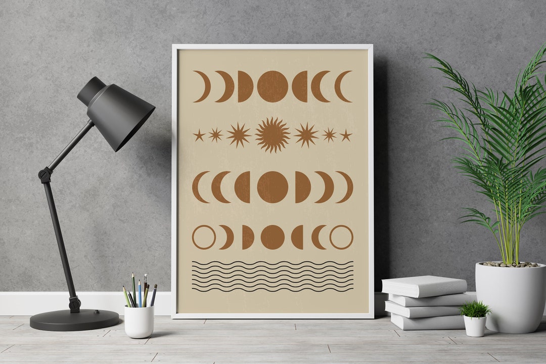 Minimalist Boho Moon Phases Print, Bohemian Lunar Eclipse Digital ...