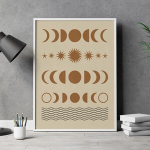 Minimalist Boho Moon Phases Print, Bohemian Lunar Eclipse Digital ...