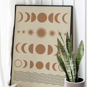 Minimalist Boho Moon Phases Print, Bohemian Lunar Eclipse Digital ...