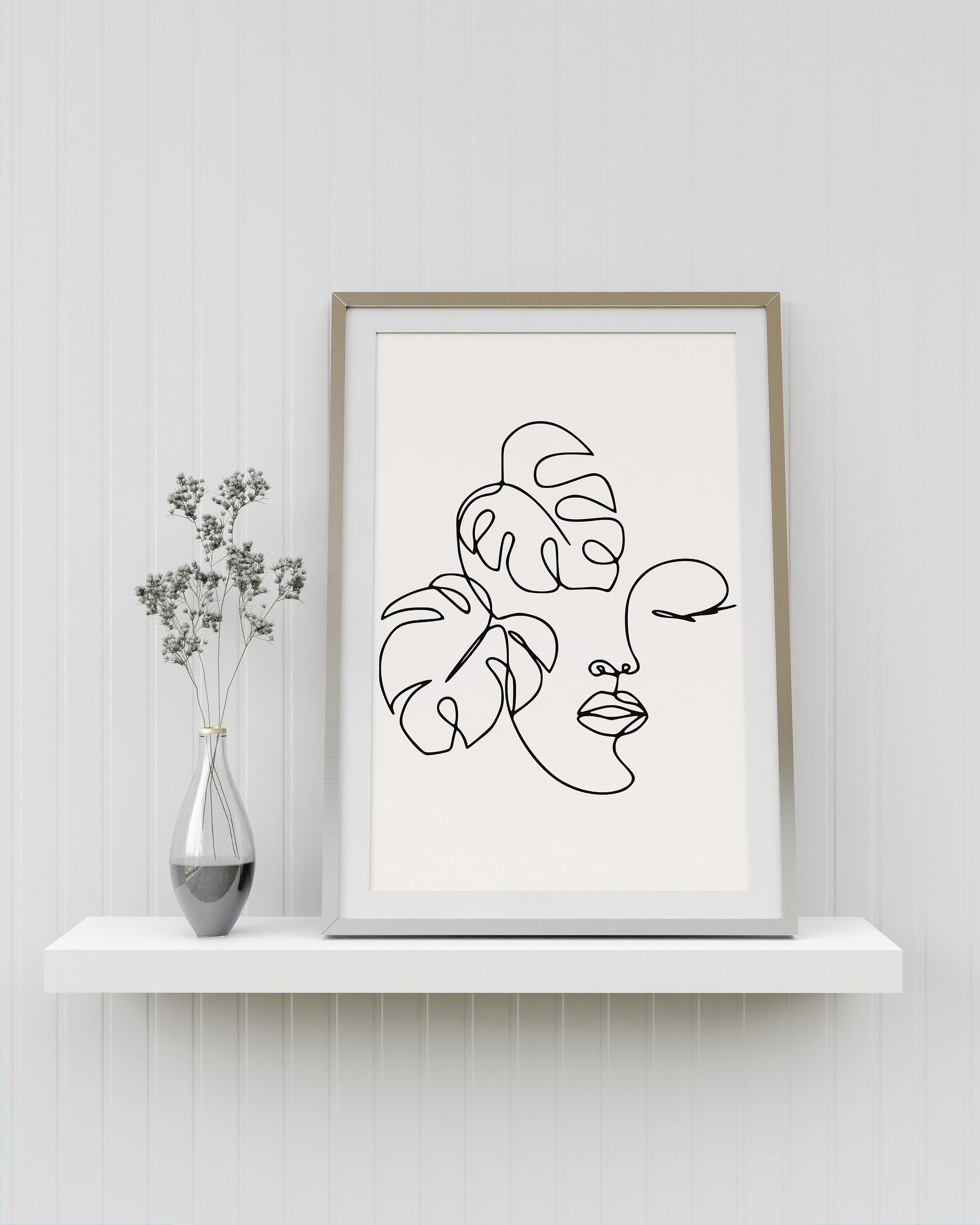 Woman Face and Leaf Line Art Print Woman Face Art Simple - Etsy