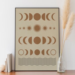 Minimalist Boho Moon Phases Print, Bohemian Lunar Eclipse Digital ...