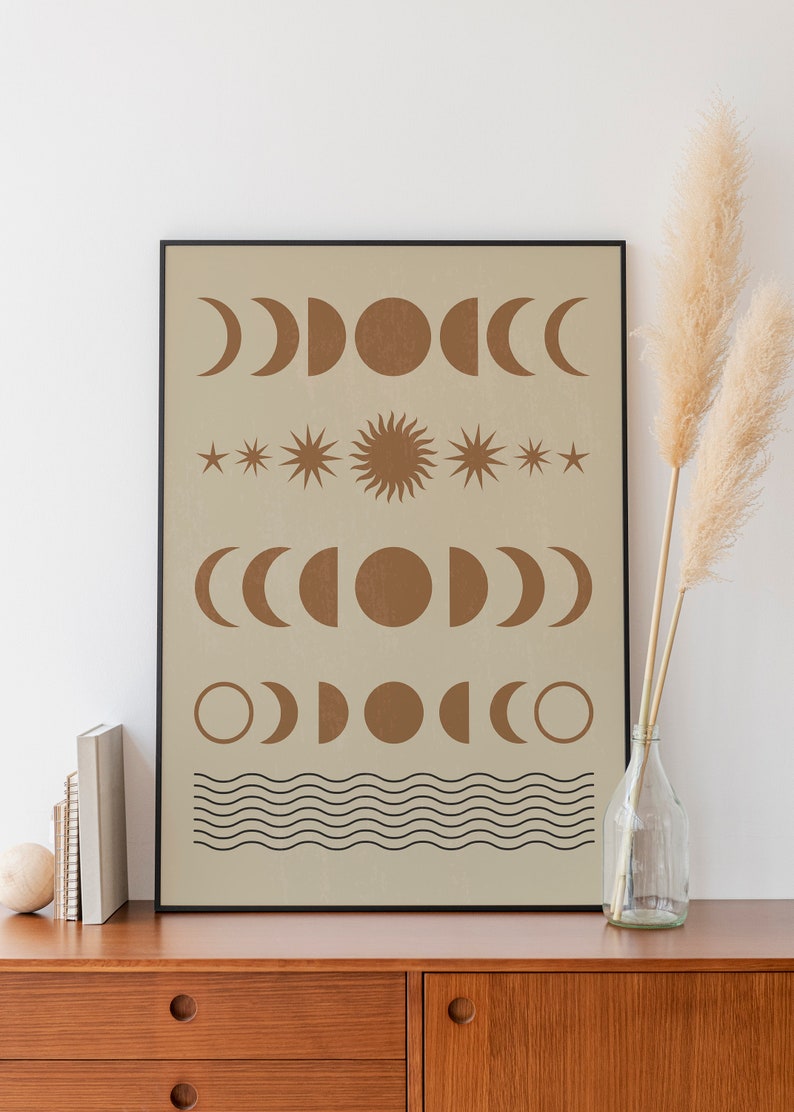 Minimalist Boho Moon Phases Print Bohemian Lunar Eclipse - Etsy