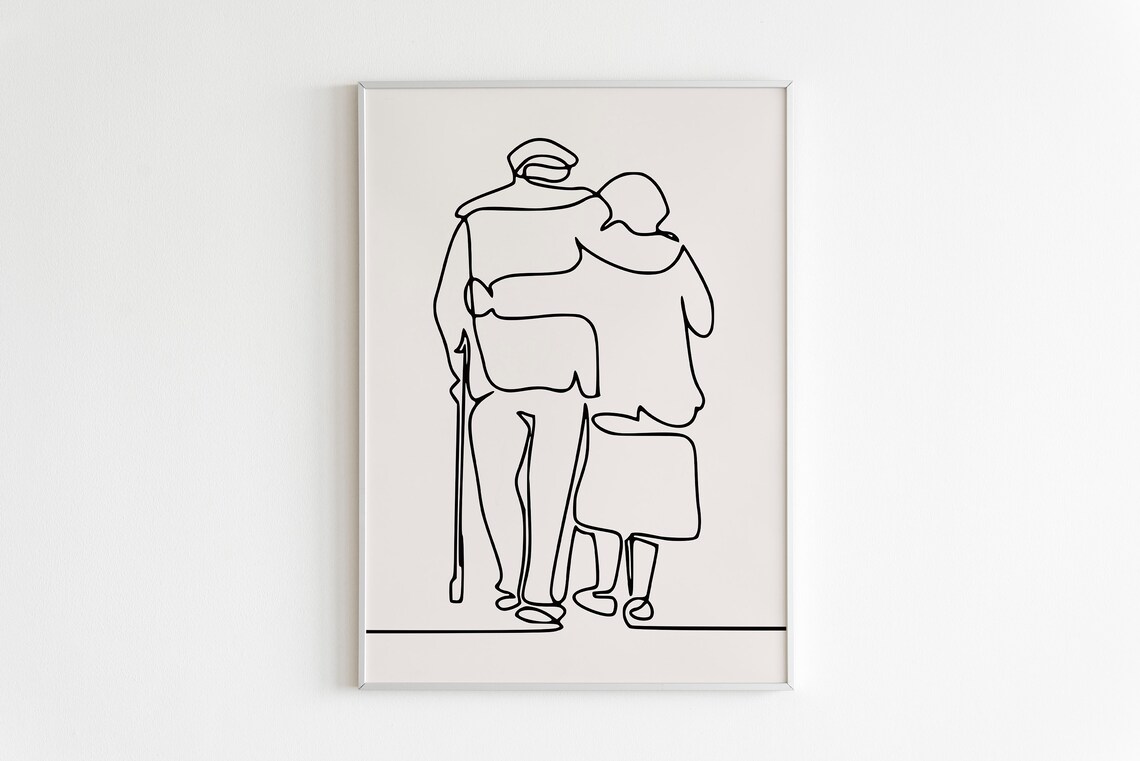 Old Couple Line Drawing Art Print Printable Art Old Couple - Etsy