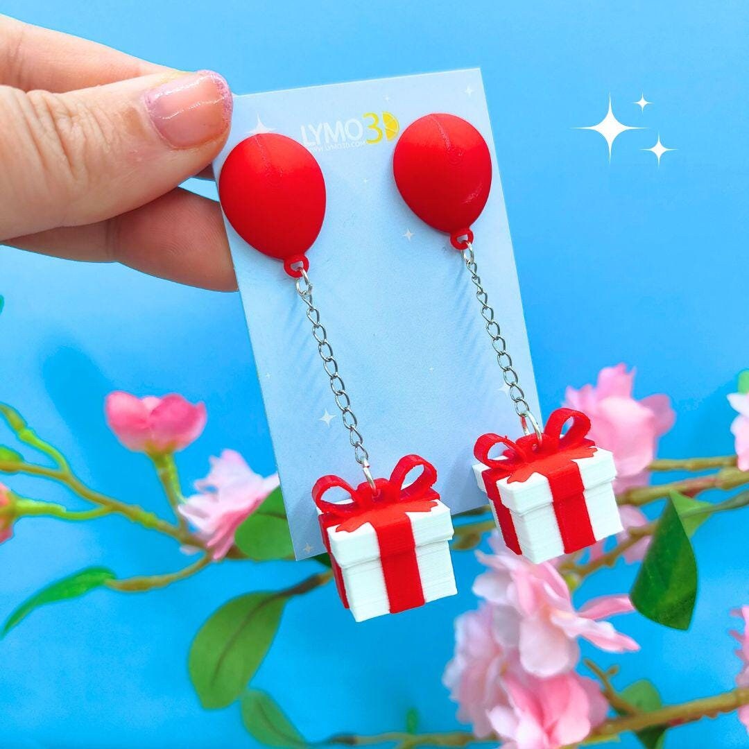 Red Balloon Gift Earrings: 3D Printed Kawaii Jewelry - Etsy
