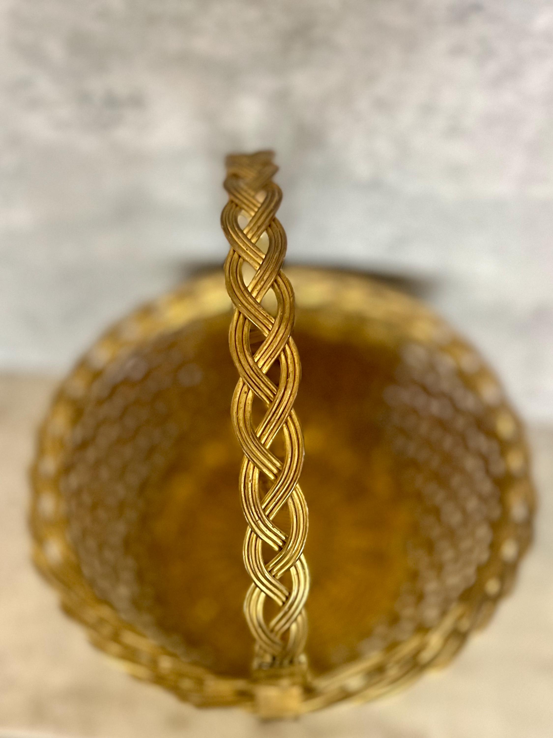 Vintage Solid Brass Solid / Woven Basket - Etsy