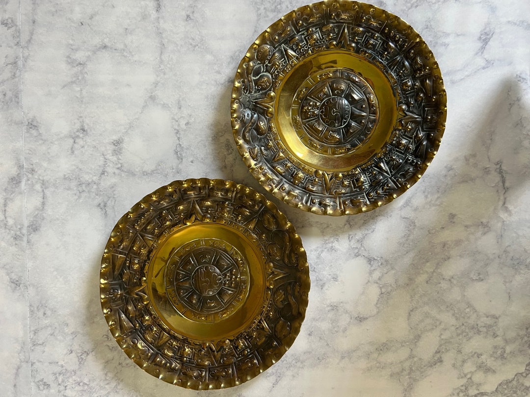 Rare Solid Brass Aztec Sun God ( El Sol) Wall Decor Plates Made in ...