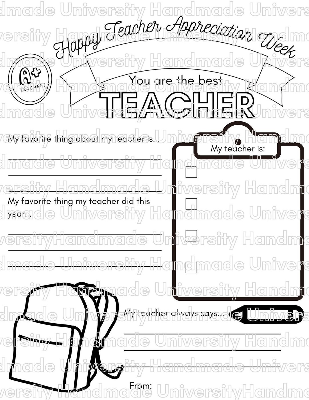 Teacher Appreciation Week A School Supplies Worksheet - Etsy
