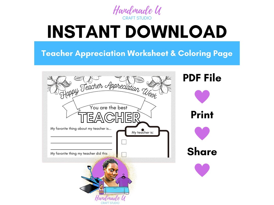 Teacher Appreciation Week Floral Worksheet Coloring Page - Printable ...