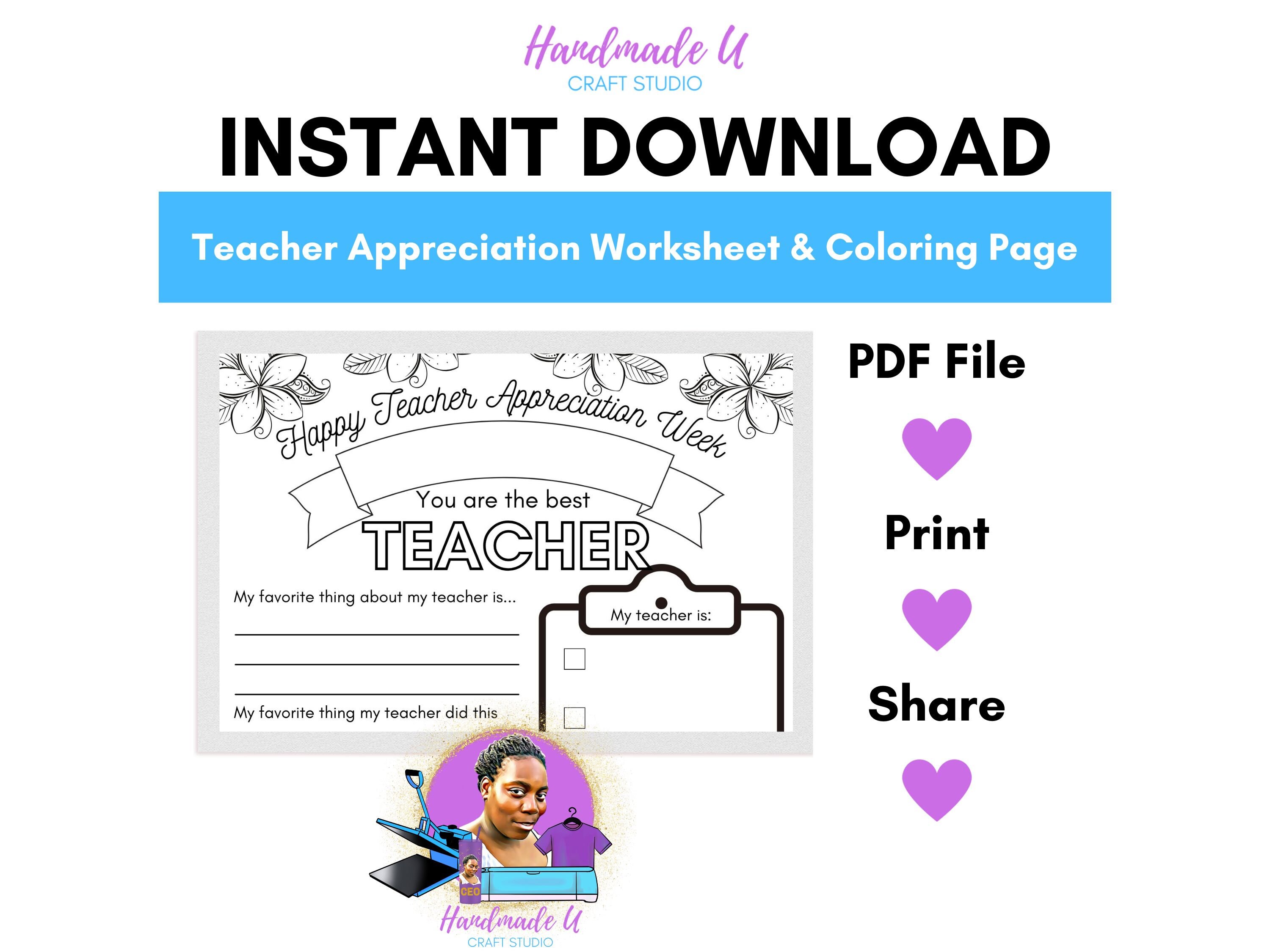 Teacher Appreciation Week Floral Worksheet Coloring Page - Printable ...