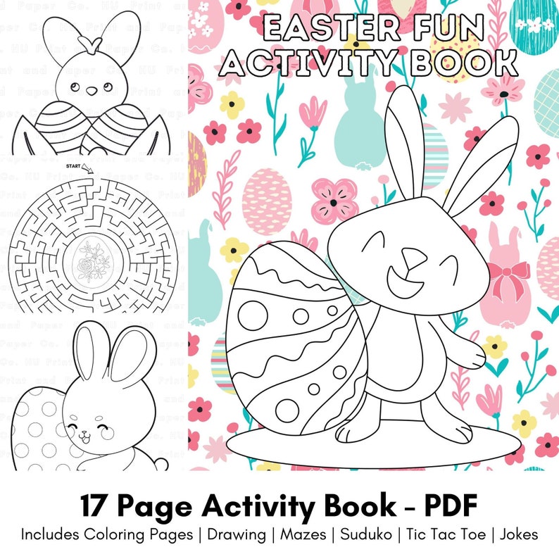 Easter Bunny and Eggs Coloring Pages, Printable PDF, Activities for ...