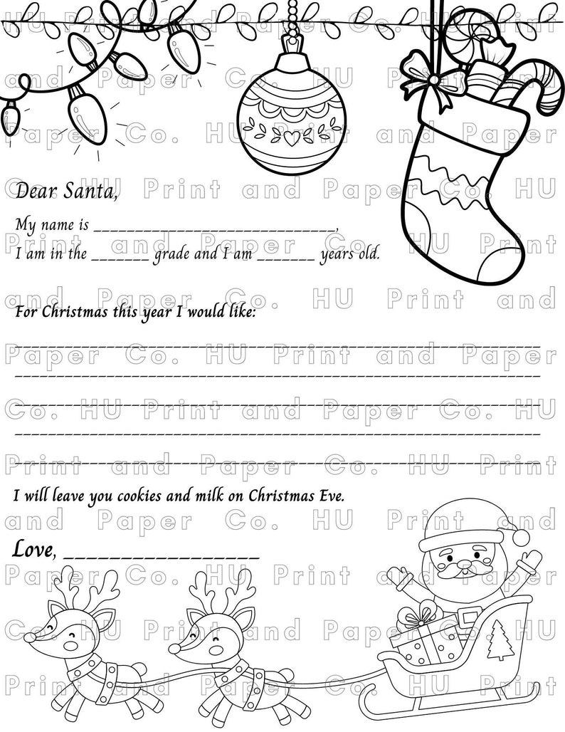 Dear Santa Letter Worksheet Coloring Page Printable PDF Great for ...