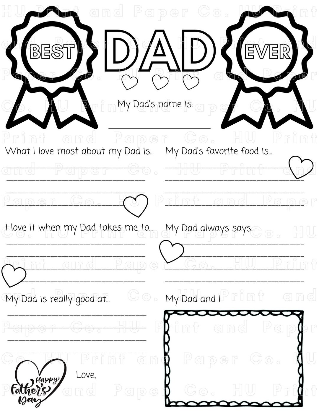 Father's Day Medal Worksheet Coloring Page - Printable PDF - Gifts for ...