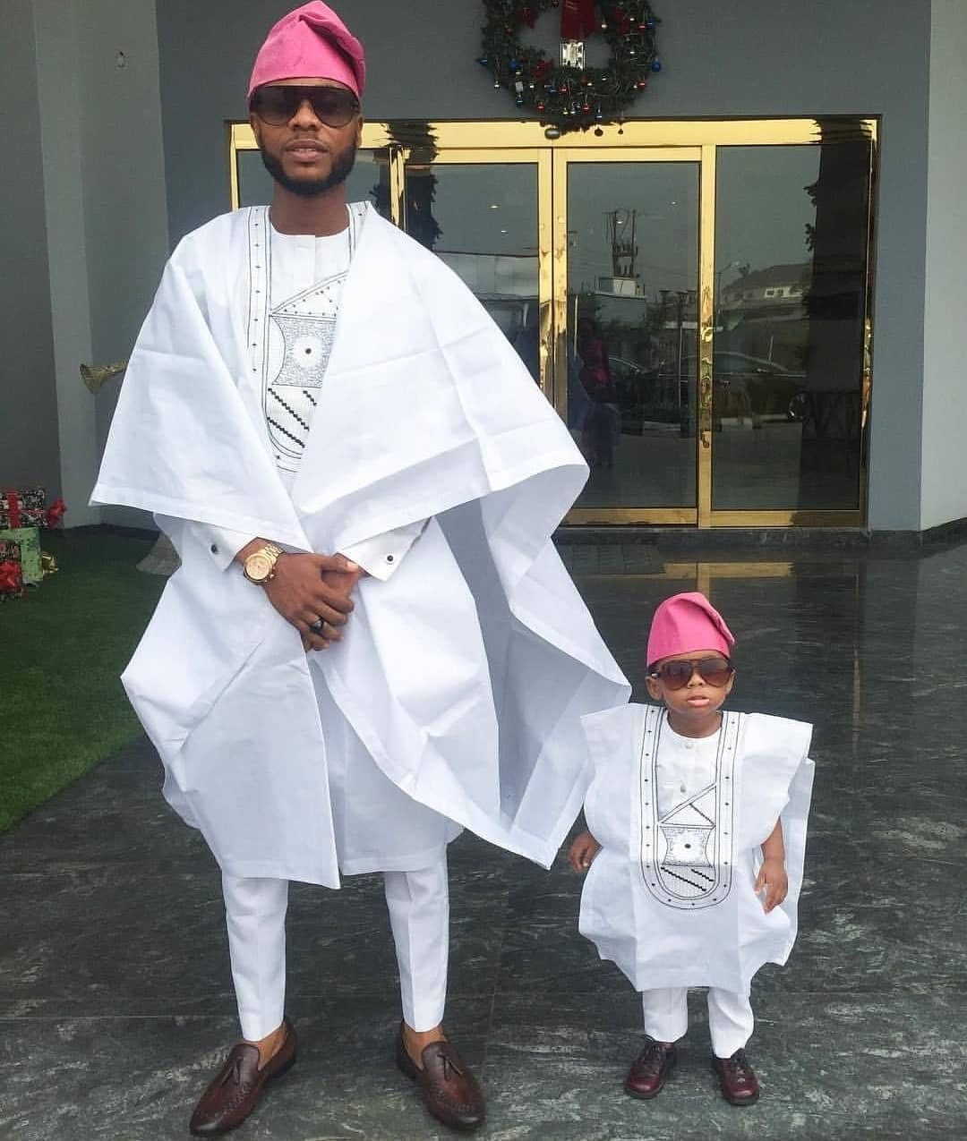 White Agabda With Pink Gobi, African Wedding Suit, Agbada for Men ...