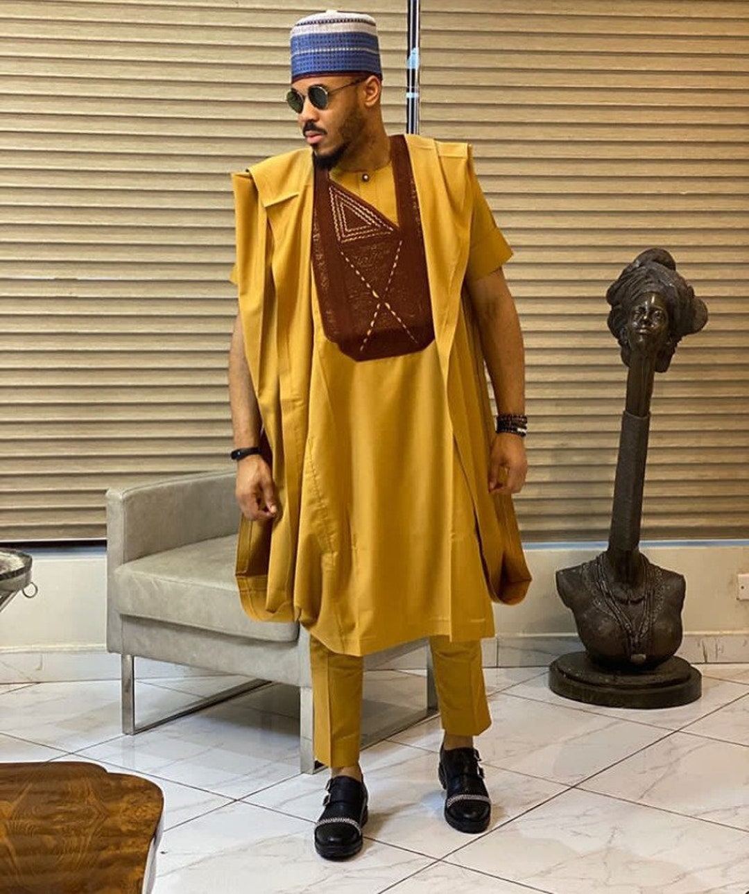 Gold AGBADA for Men With Brown Embroidery, African Wedding Suit ...