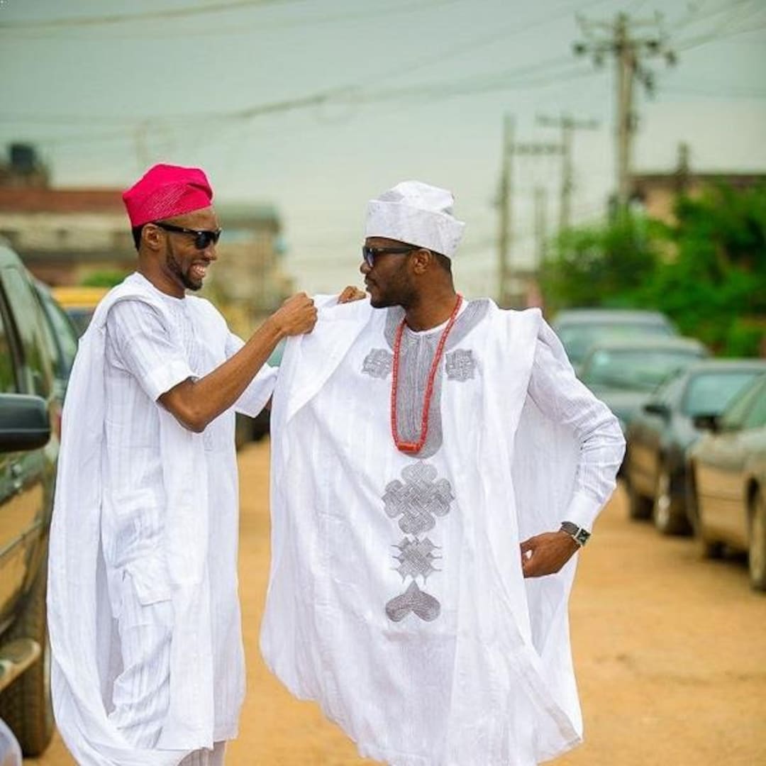 White Agbada With Grey Design, African Wedding Suit, Groomsmen Suit ...