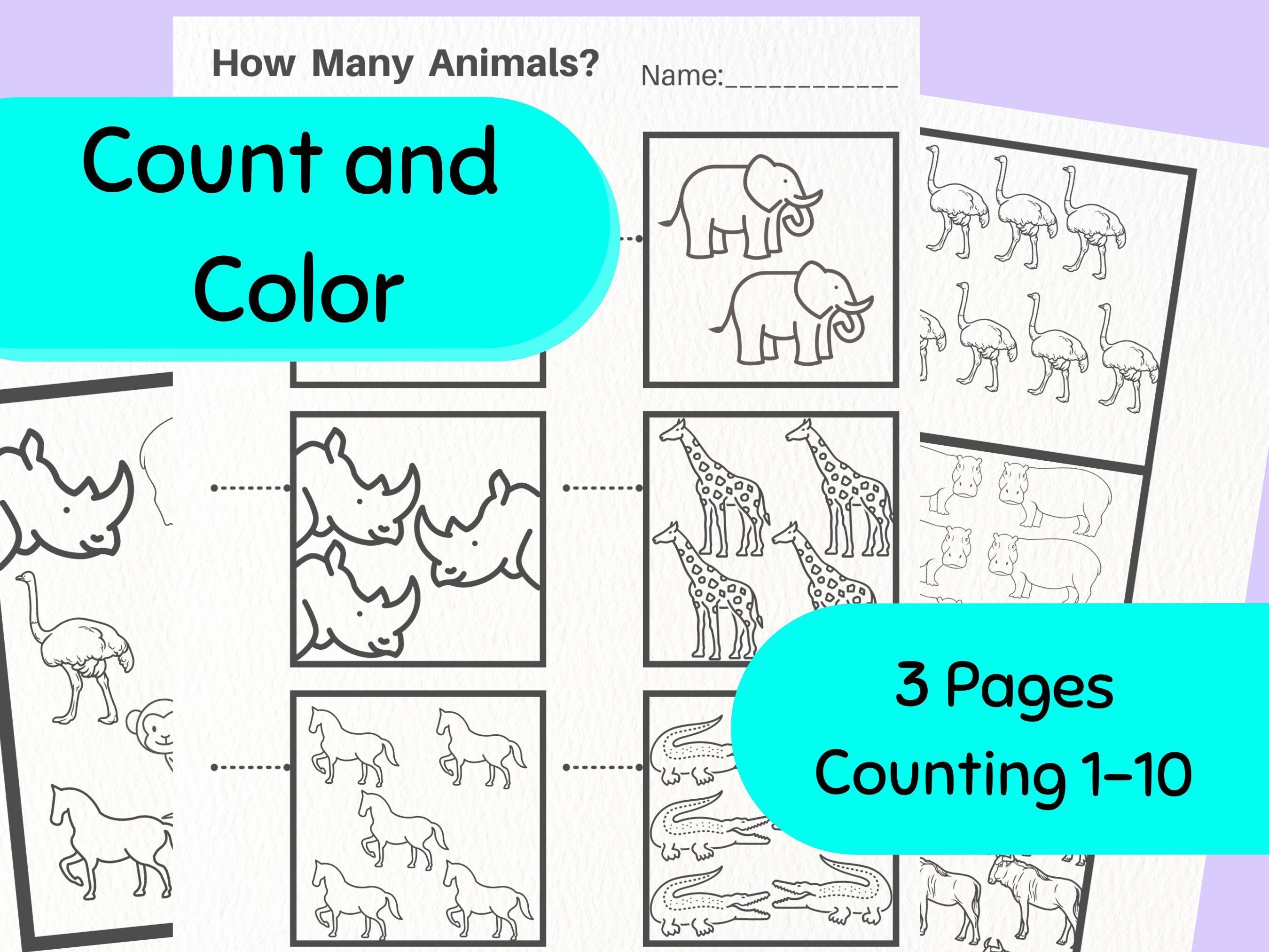 Printable Count and Color Numbers Sheet, Coloring Pages, African Animal ...