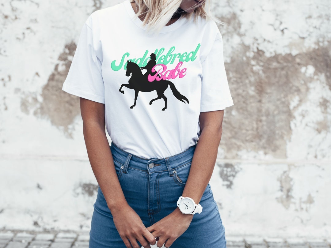 Saddlebred Babe Horseback Woman Shortsleeve Tee/ Cute Retro Horse Girl ...