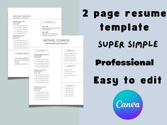 Easy Resume Template I Professional Resume Template I Resume | Etsy