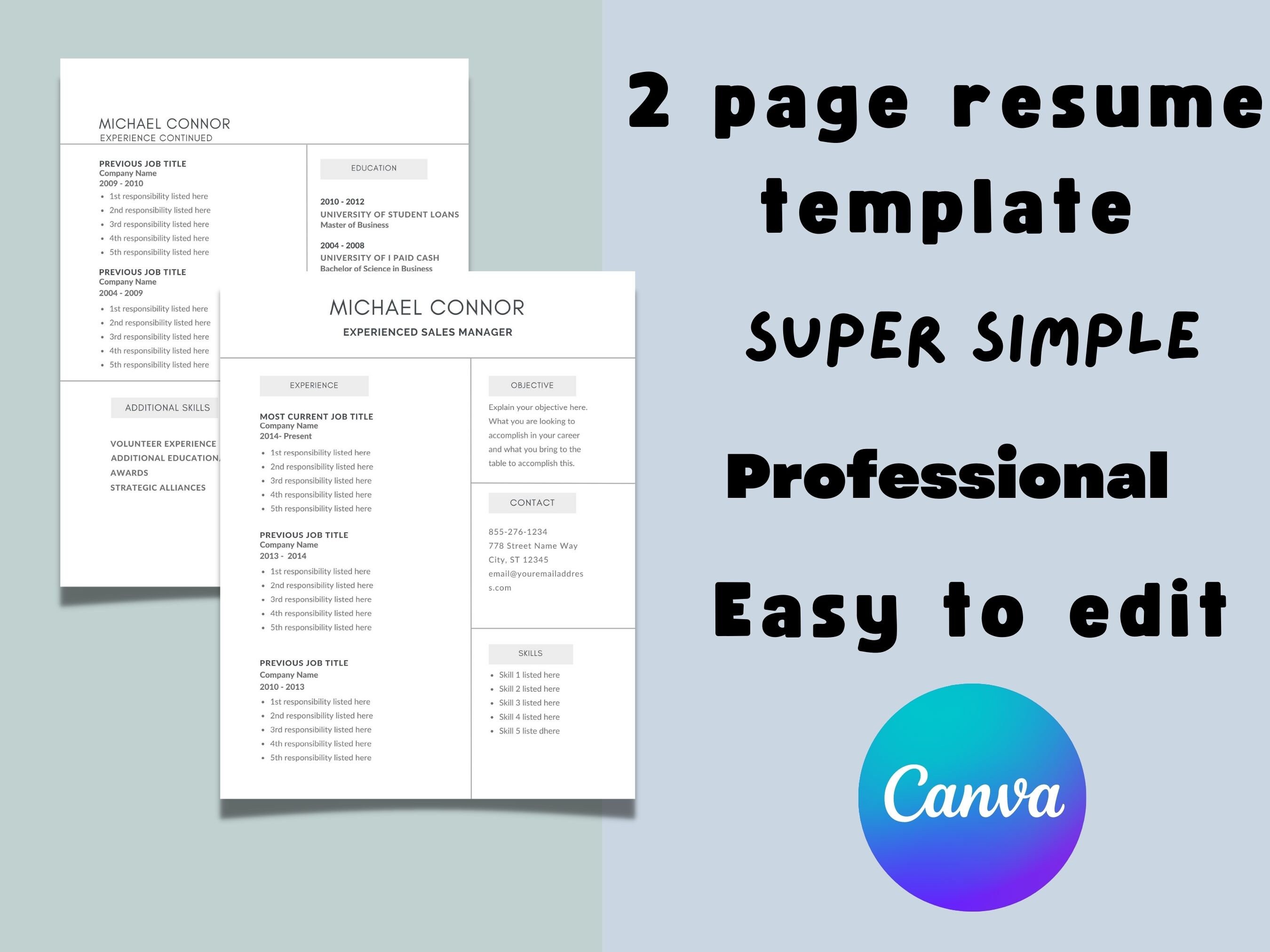 Easy Resume Template I Professional Resume Template I Resume - Etsy