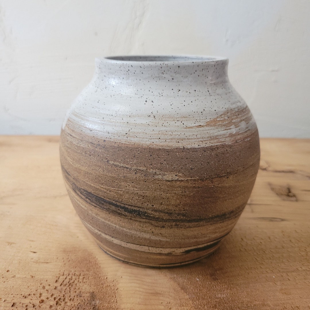 Handmade Marbled Clay Vase, Pottery Stoneware Ceramic, White Glaze - Etsy