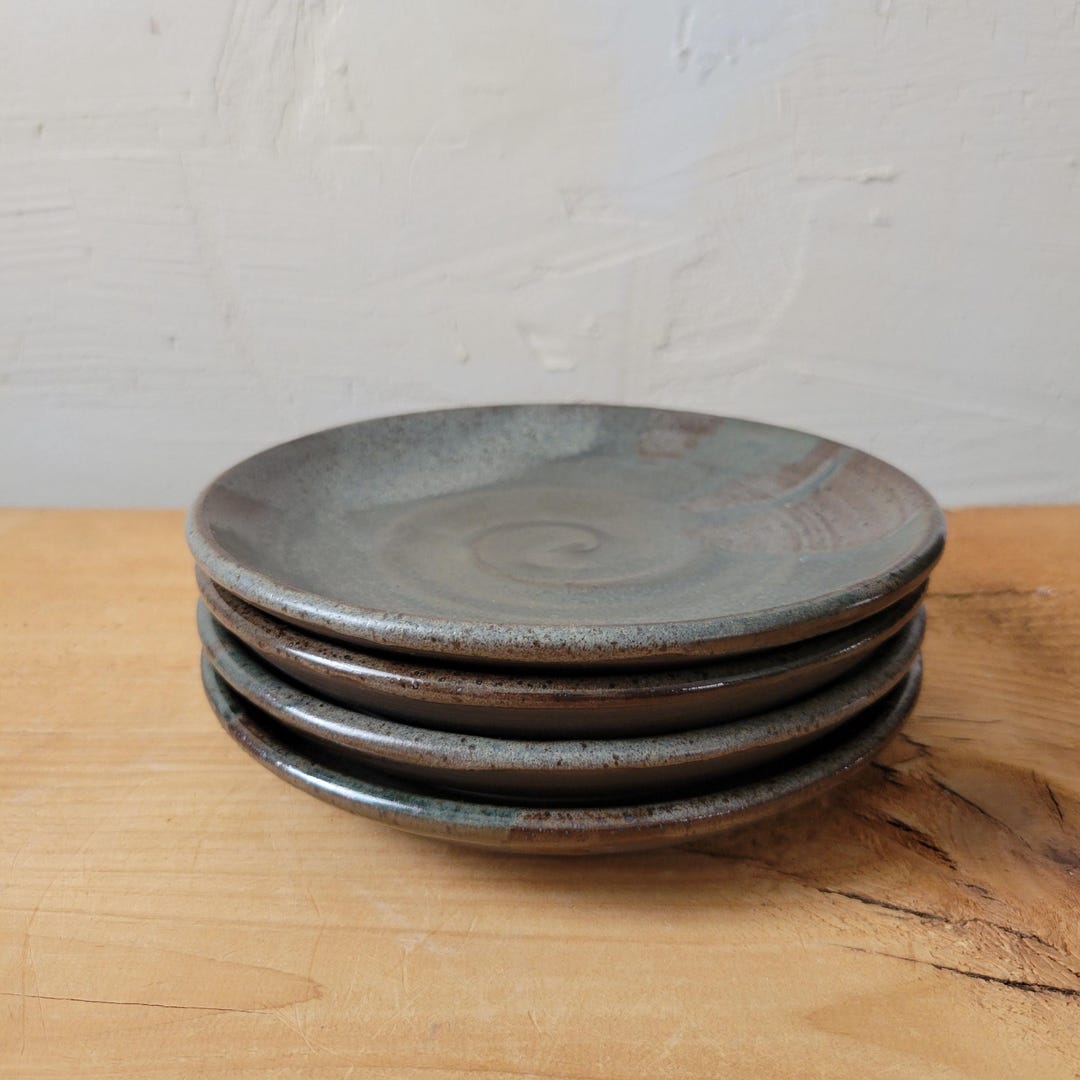 Set of 4 Tapas Appetizer Snack Small Side Plates, Handthrown Dark ...