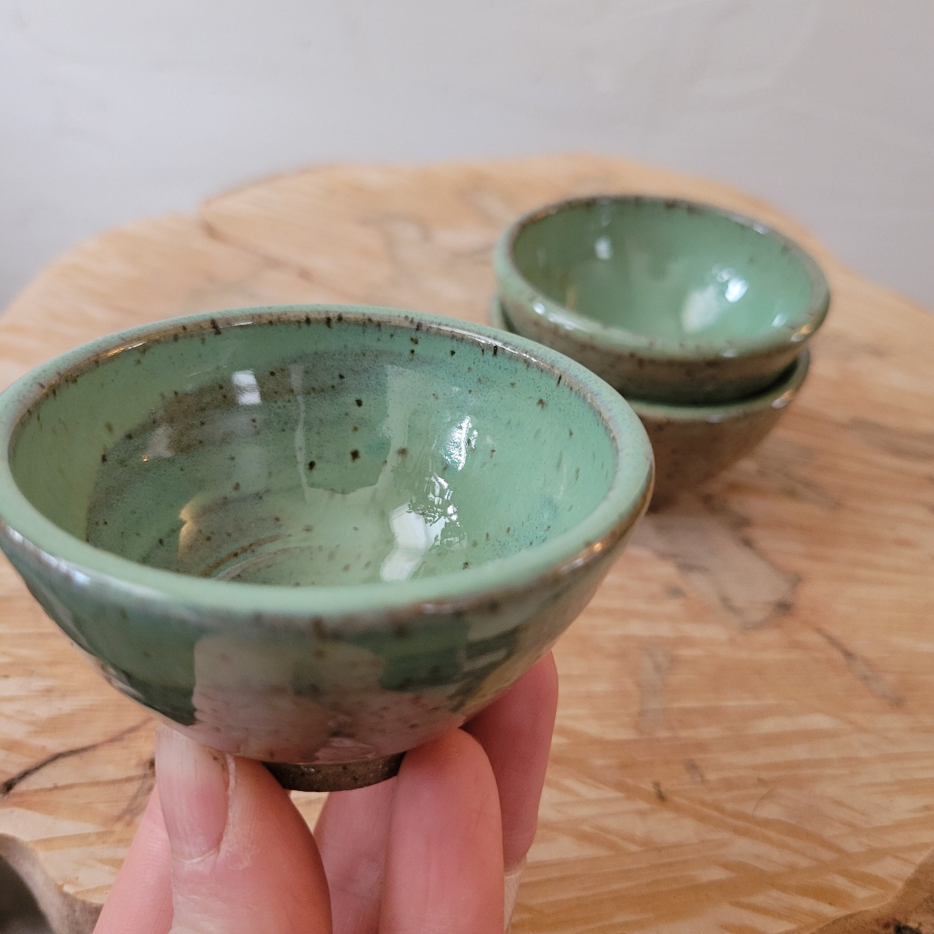 Set of 3 Green Minibowls, Handmade Stoneware, Ceramic Ramekins - Etsy