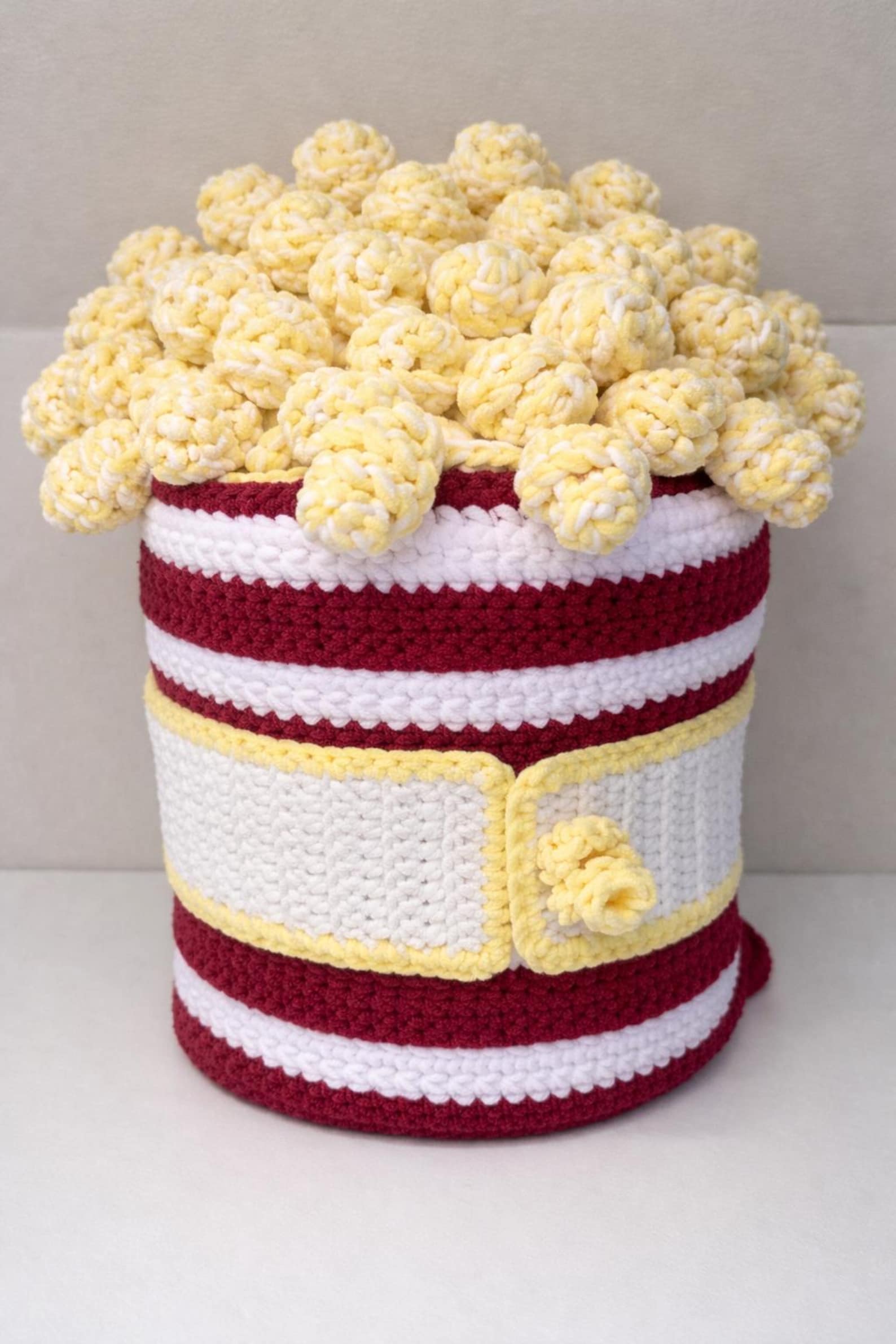 Popcorn Bucket Crochet Pattern, Movie Night Blanket, Cozy Snack ...