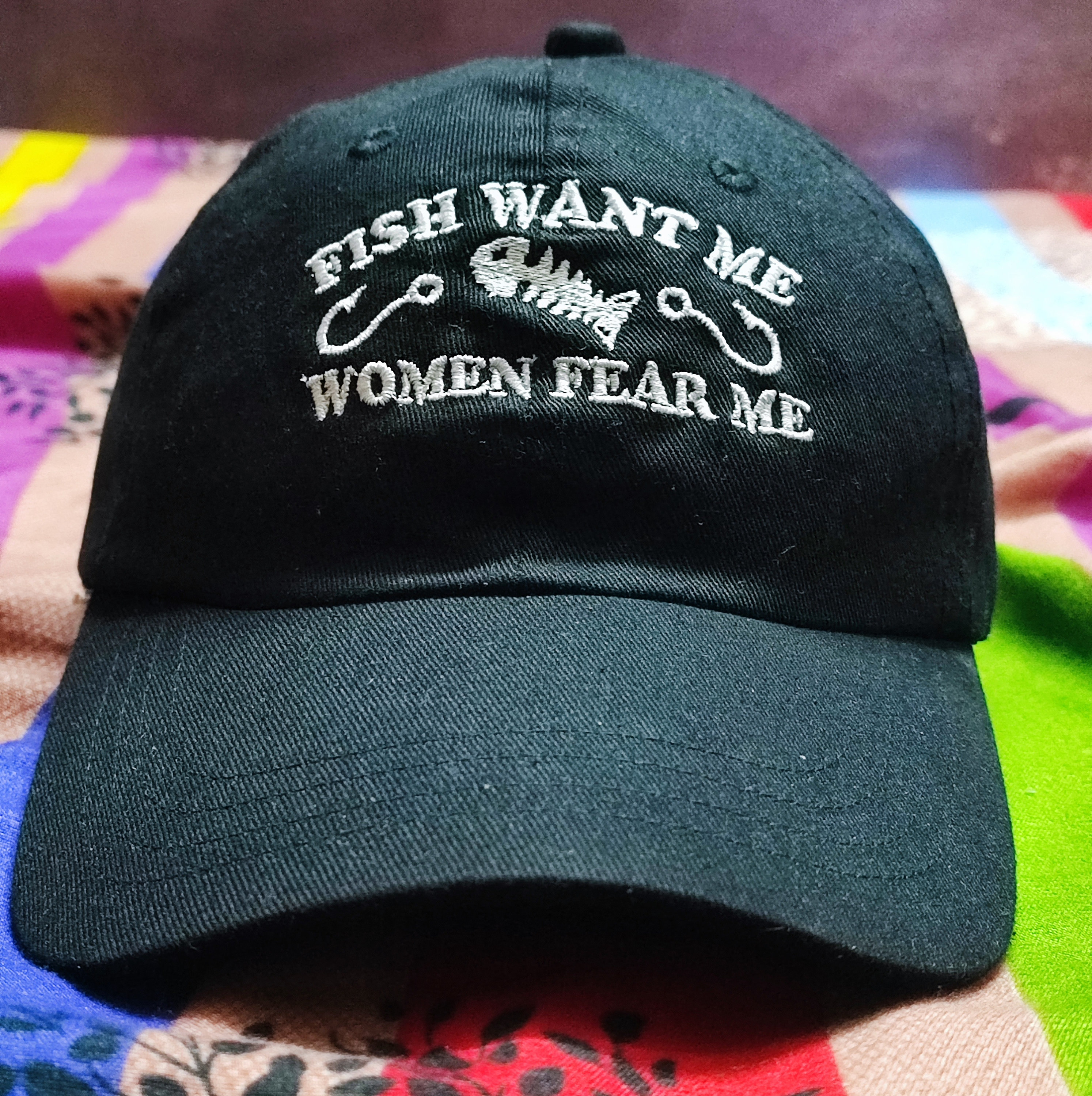 Fish Want Me Women Fear Me Hat Funny Cotton Embroidered Fishing Cap for ...