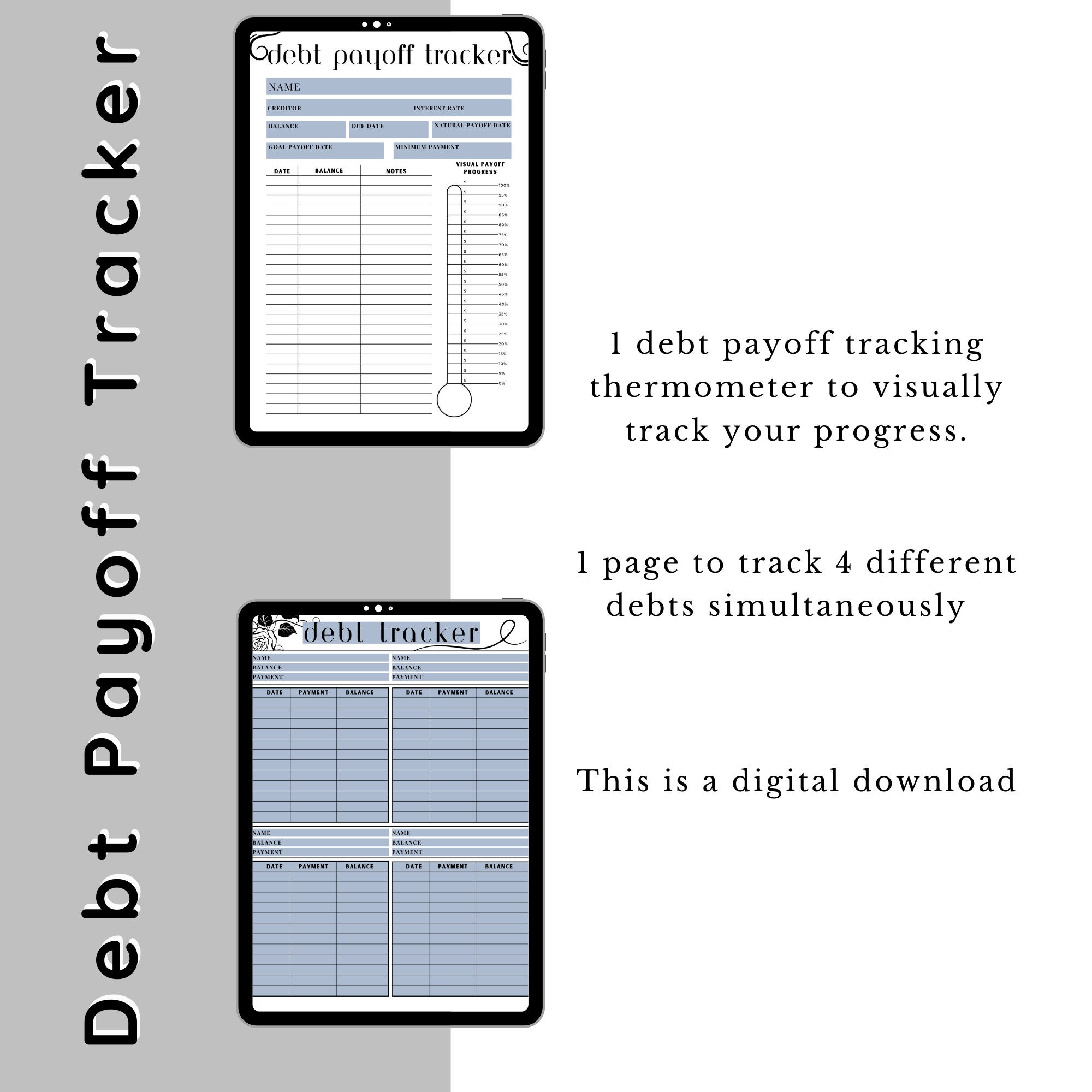 Printable Debt Budgeting Sheet; Visual Debt Payoff Tracker, Money ...