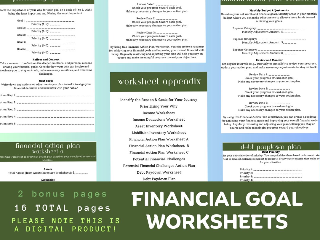 Financial Worksheets Goal Setting Growth Financially - Etsy