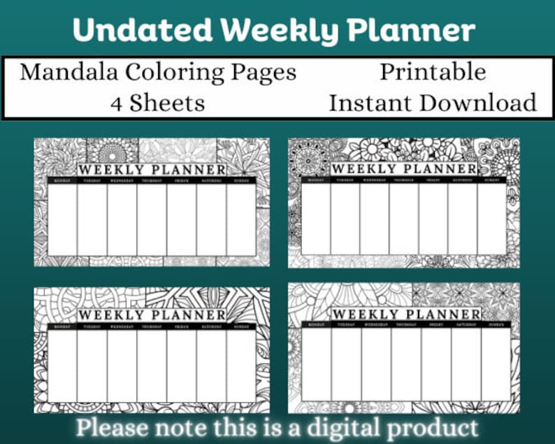Mandala Magic Undated Printable Weekly Planner Coloring Pages Inspired ...