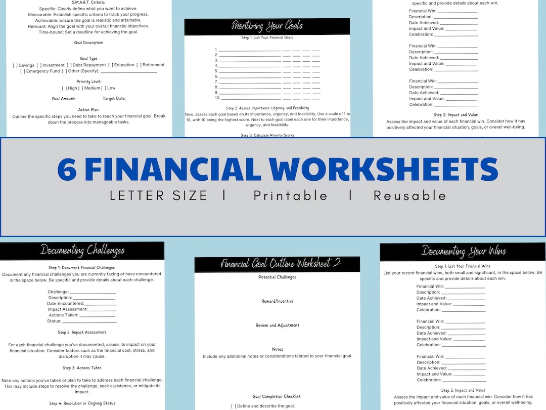 Financial Worksheets, Printable Goal Planning, Money Management - Etsy