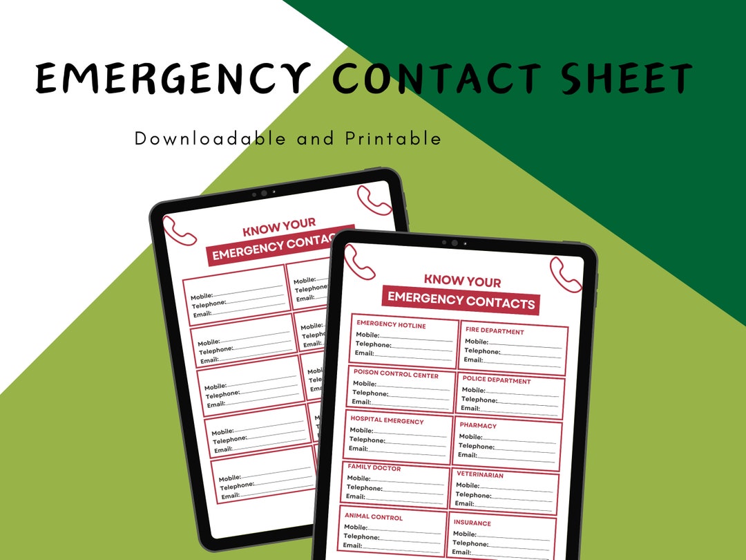 Printable Emergency Contact Sheet - Simplify Safety, Instant Download ...