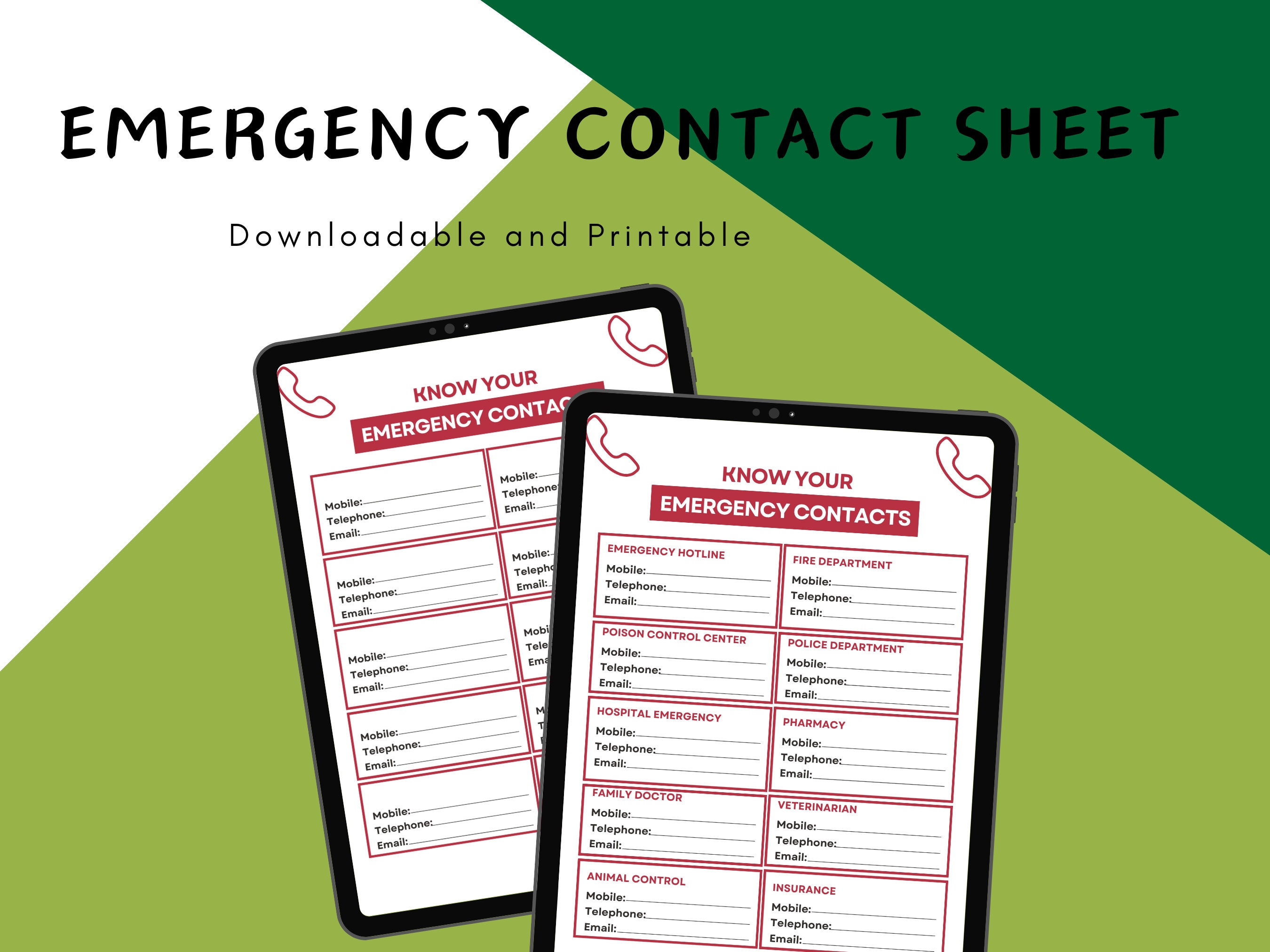 Printable Emergency Contact Sheet - Simplify Safety, Instant Download ...