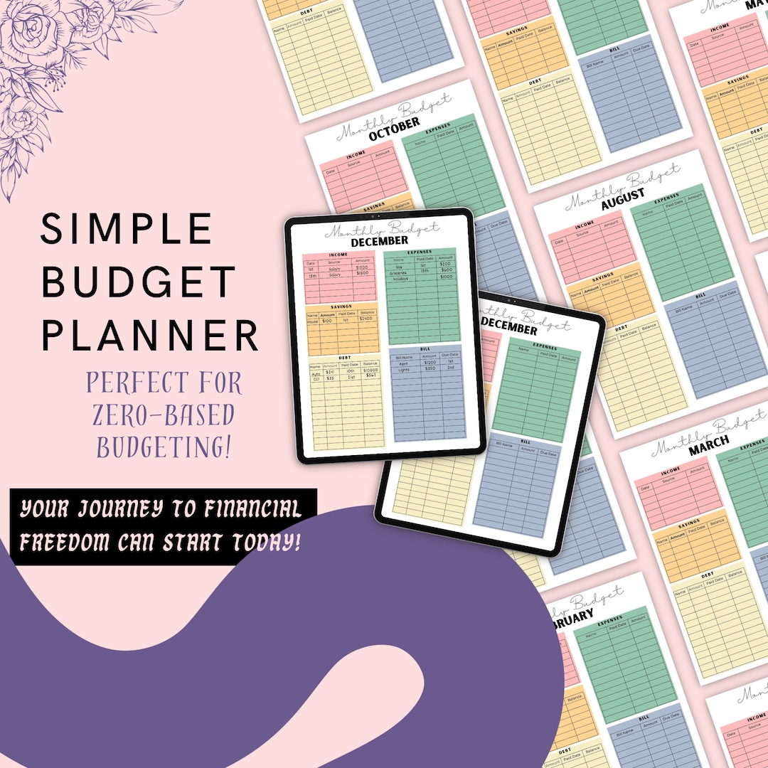 Simple Monthly Budget Planner, Zero Based Budget, Printable Planner for ...