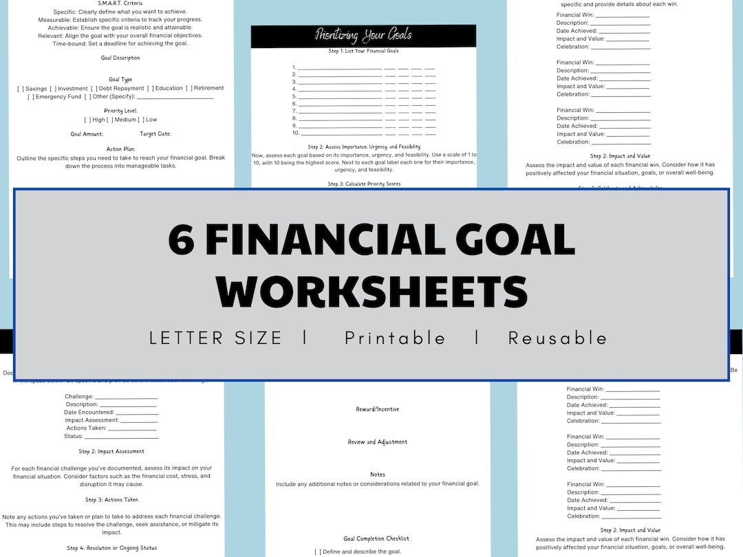 Financial Worksheets, Printable Goal Planning, Money Management - Etsy