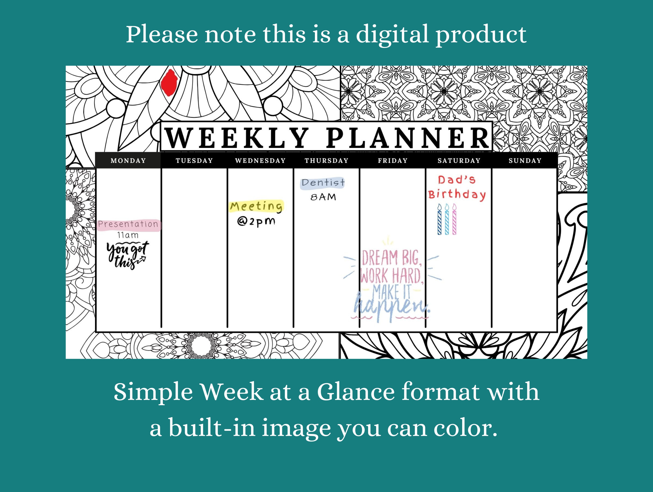 Mandala Magic Undated Printable Weekly Planner Coloring Pages Inspired ...