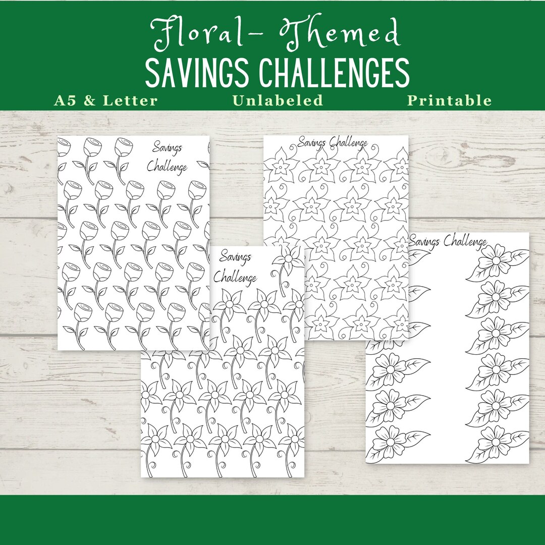 Flower Savings Challenge Bundle, Floral-themed Money Management Tools ...